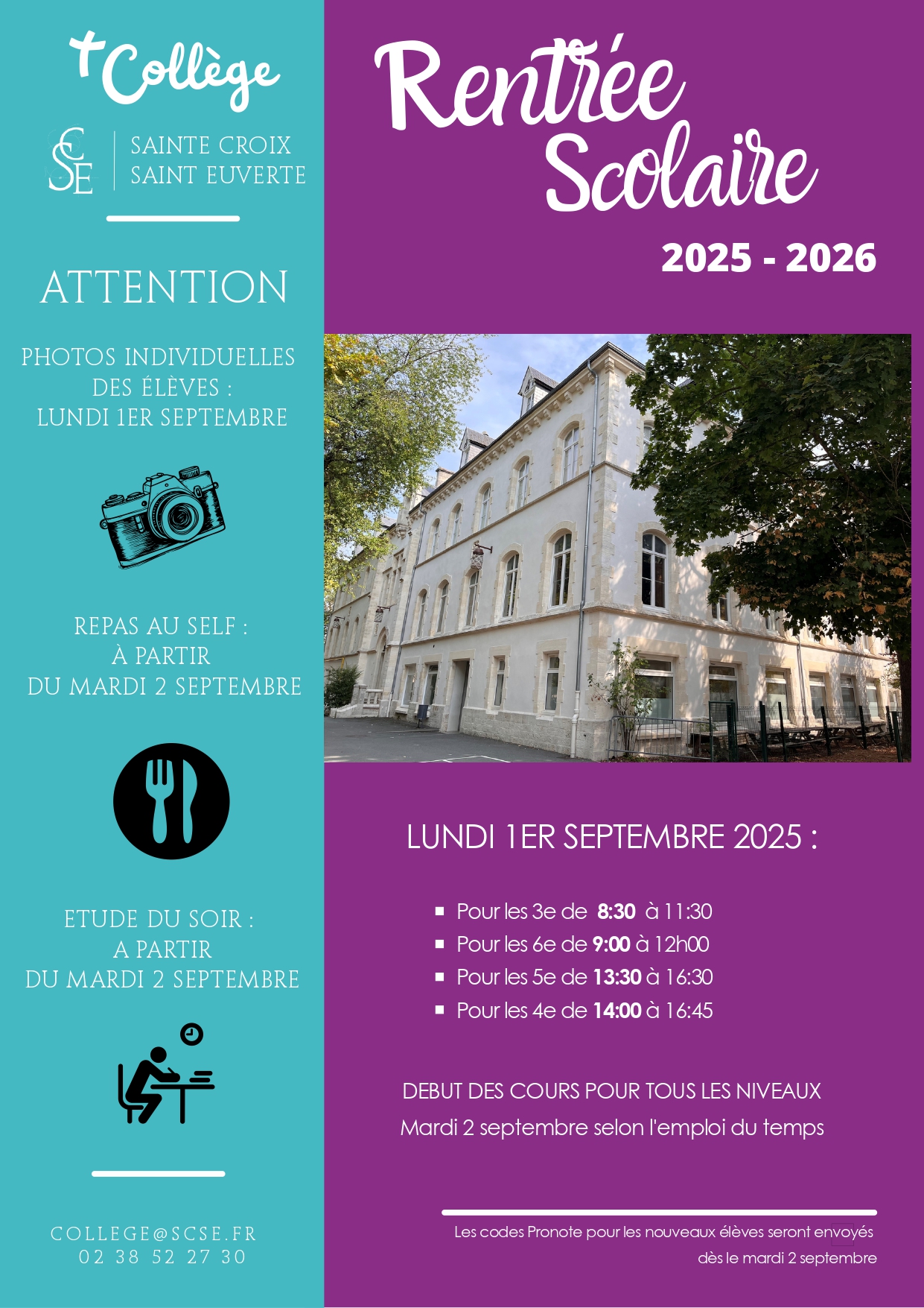 Rentrée scolaire 2025 - 2026 - Ensemble Scolaire Sainte-Croix - Saint-Euverte - Orléans